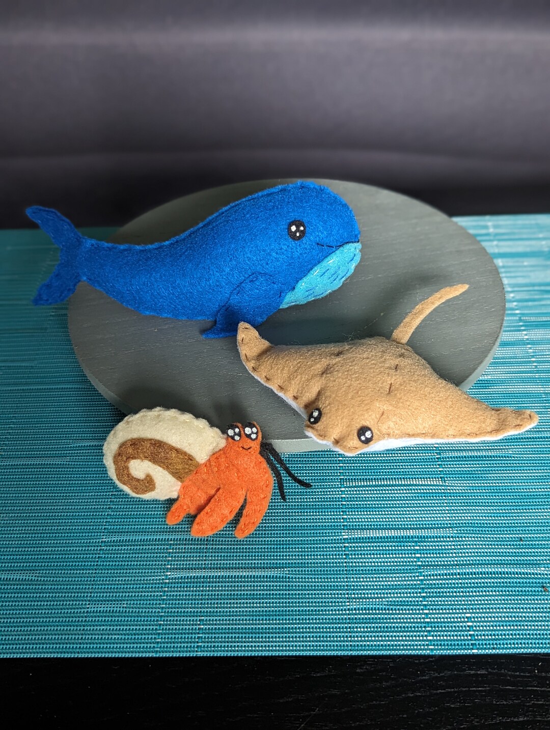 Set of 3 Sea Creature Felt Plushies Ocean Themed Whale, Stingray and ...