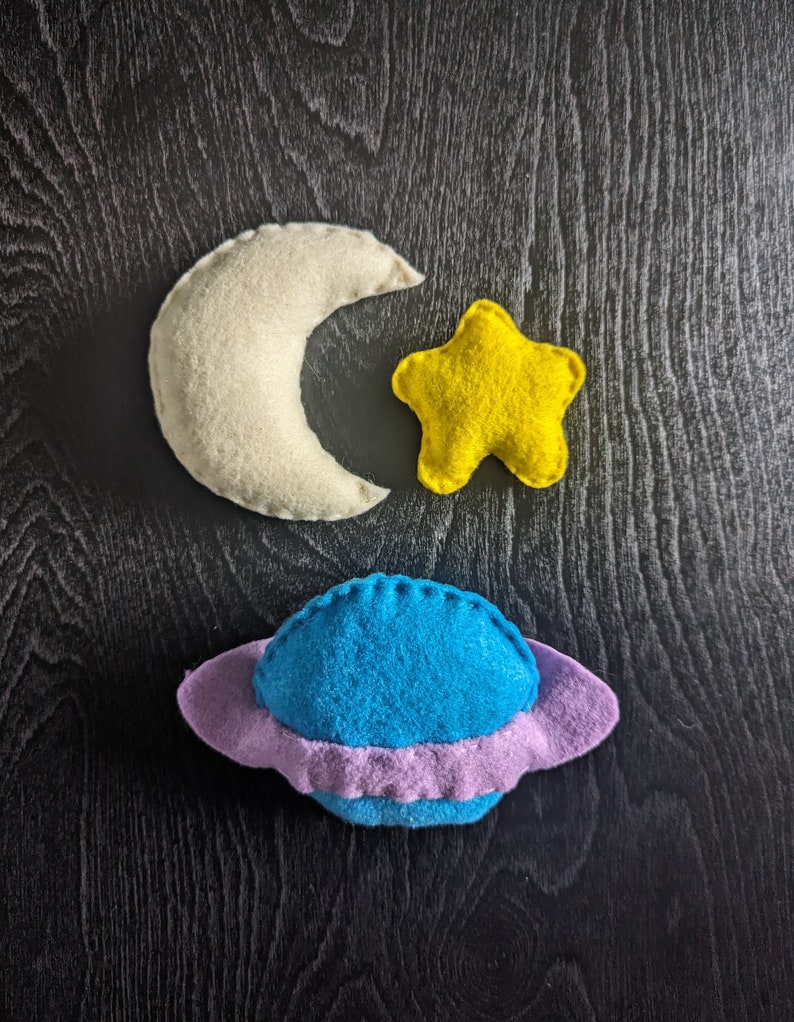 Set of 3 Felt Plushies; Space Themed; Star Moon and Planet Stuffed Toys ...