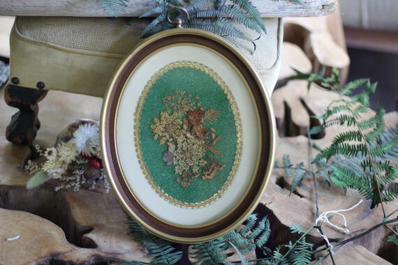 Vintage dried flowers leaves art collage frame pair p… - Gem
