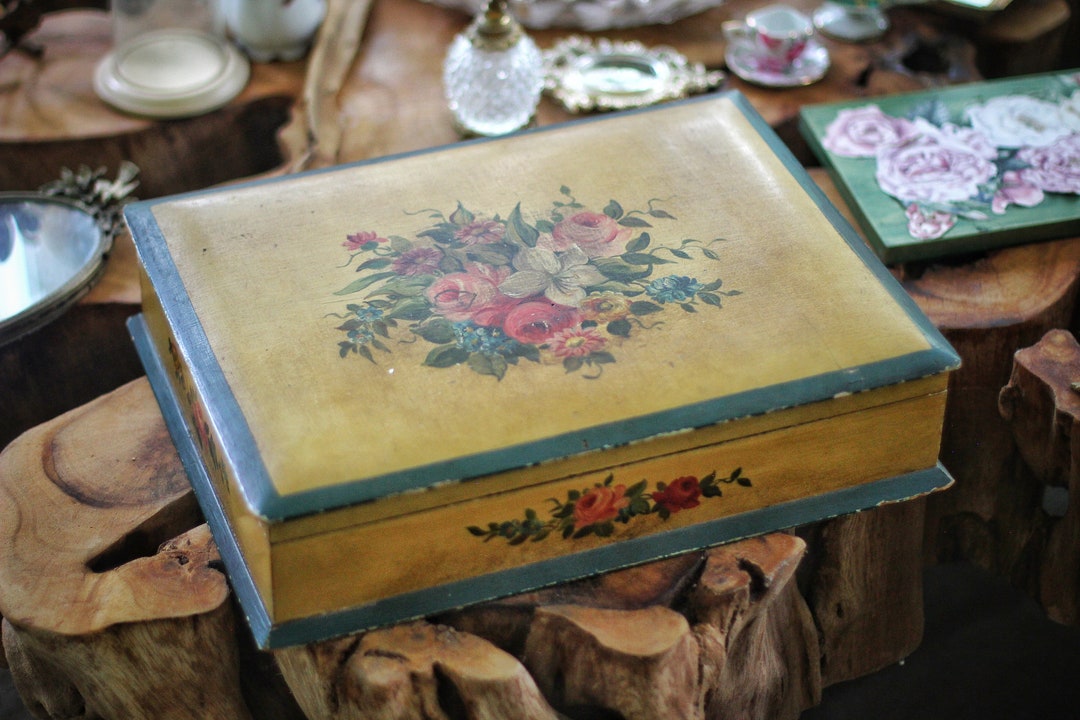 Vintage Wood Hand Painted Floral Italian Florentine Jewelry Box ...