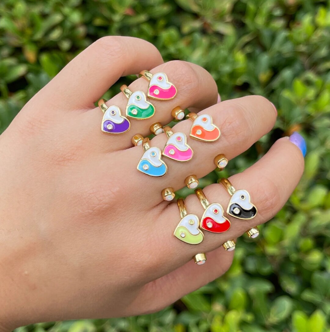 Y2K Yin Yang Gold Plated, Enamel, Adjustable Trendy Ring - Etsy