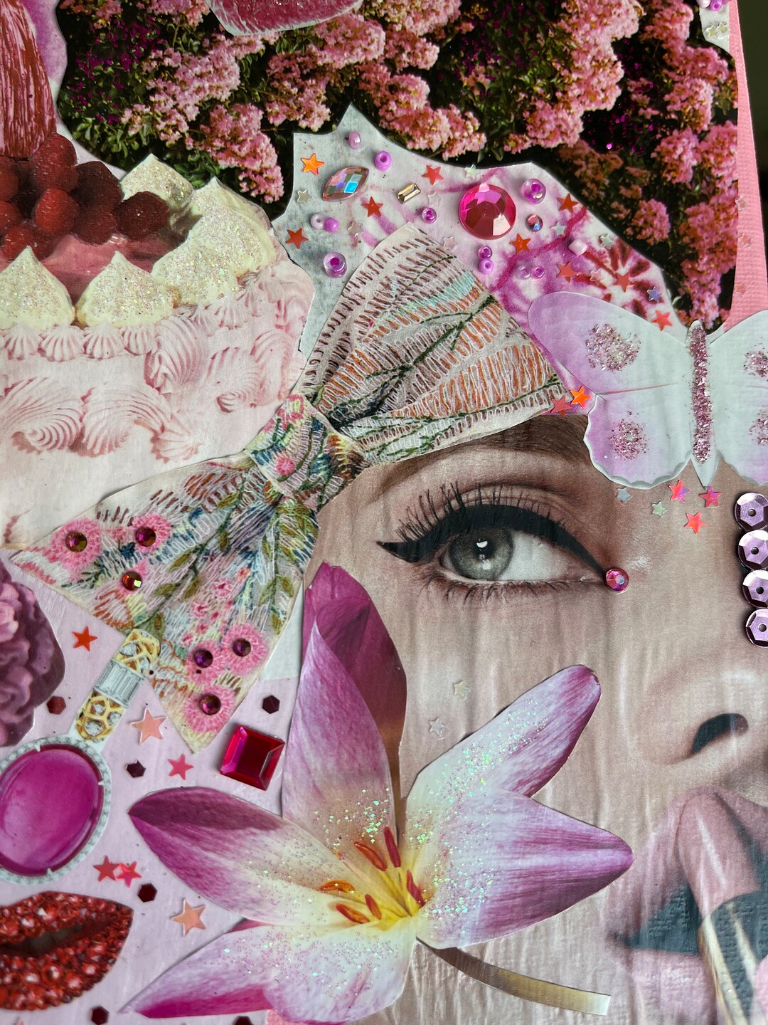Pink Girly Collage Art: Rhinestone & Bead Embellished Canvas - Etsy