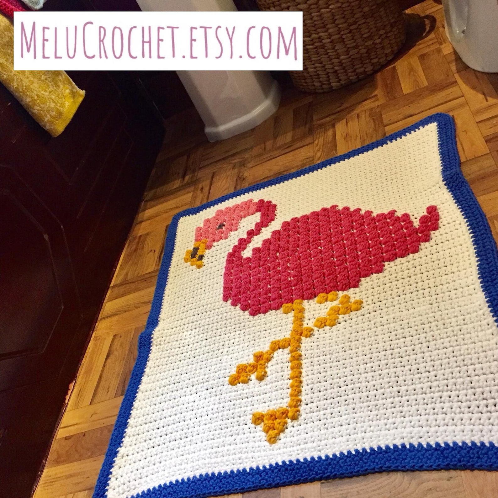 Flamingo Crochet Blanket / Bath Mat Bobble Stitch Pattern by | Etsy