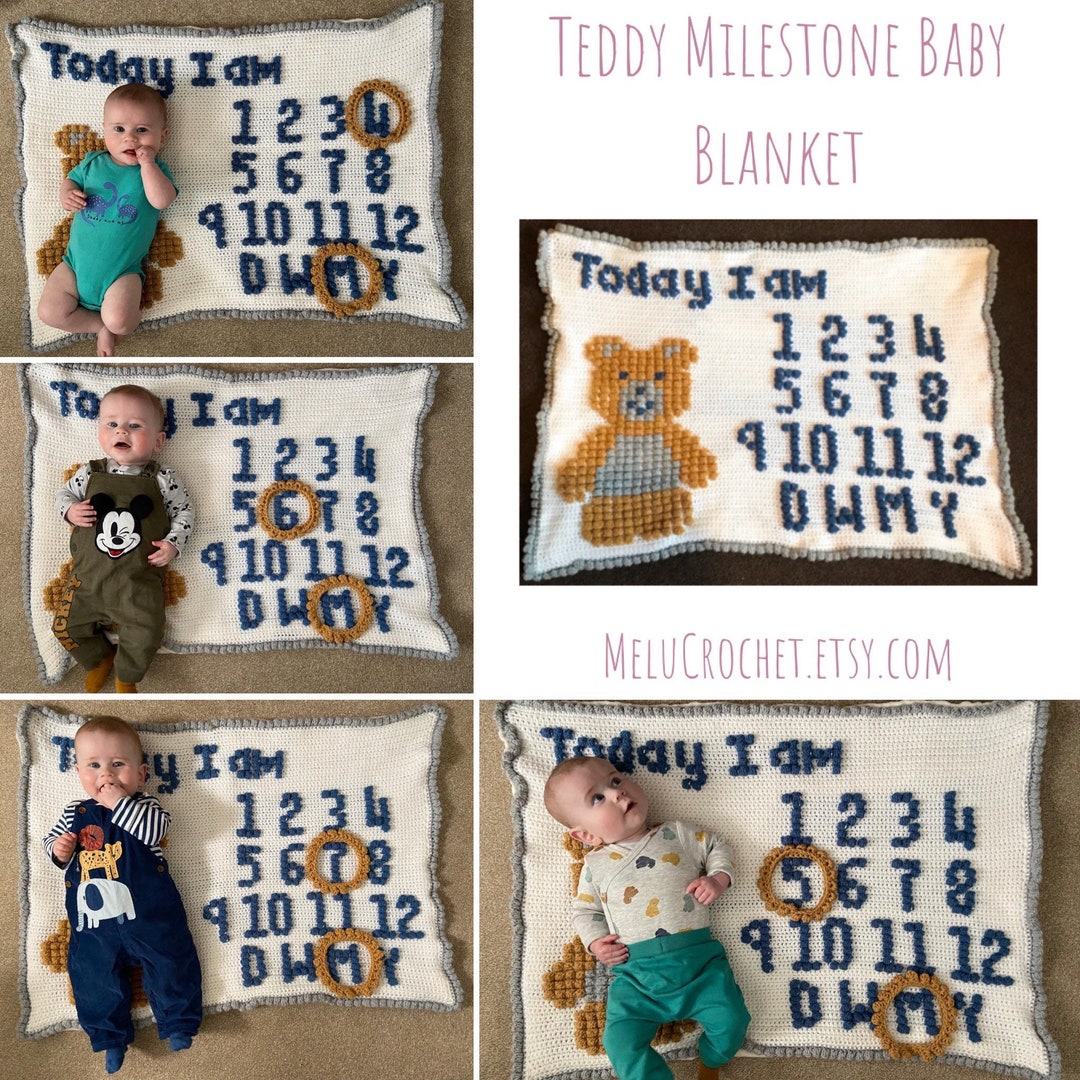 Teddy Milestone Bobble Stitch Blanket Pattern by Melu Crochet Modern ...