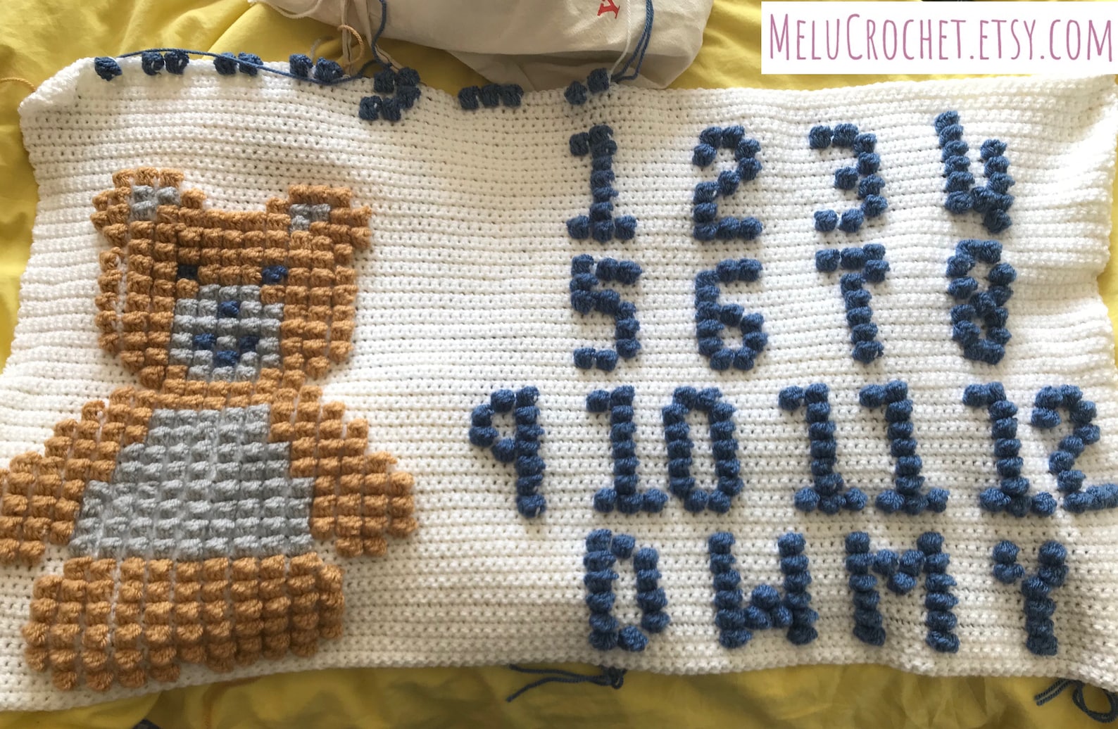 Teddy Milestone Bobble Stitch Blanket Pattern by Melu Crochet - Etsy UK