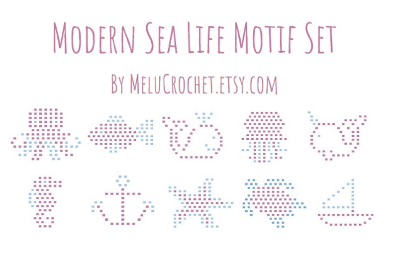 Modern Crochet Bobble Stitch Chart Squares Narwhal, Fish, Turtle ...