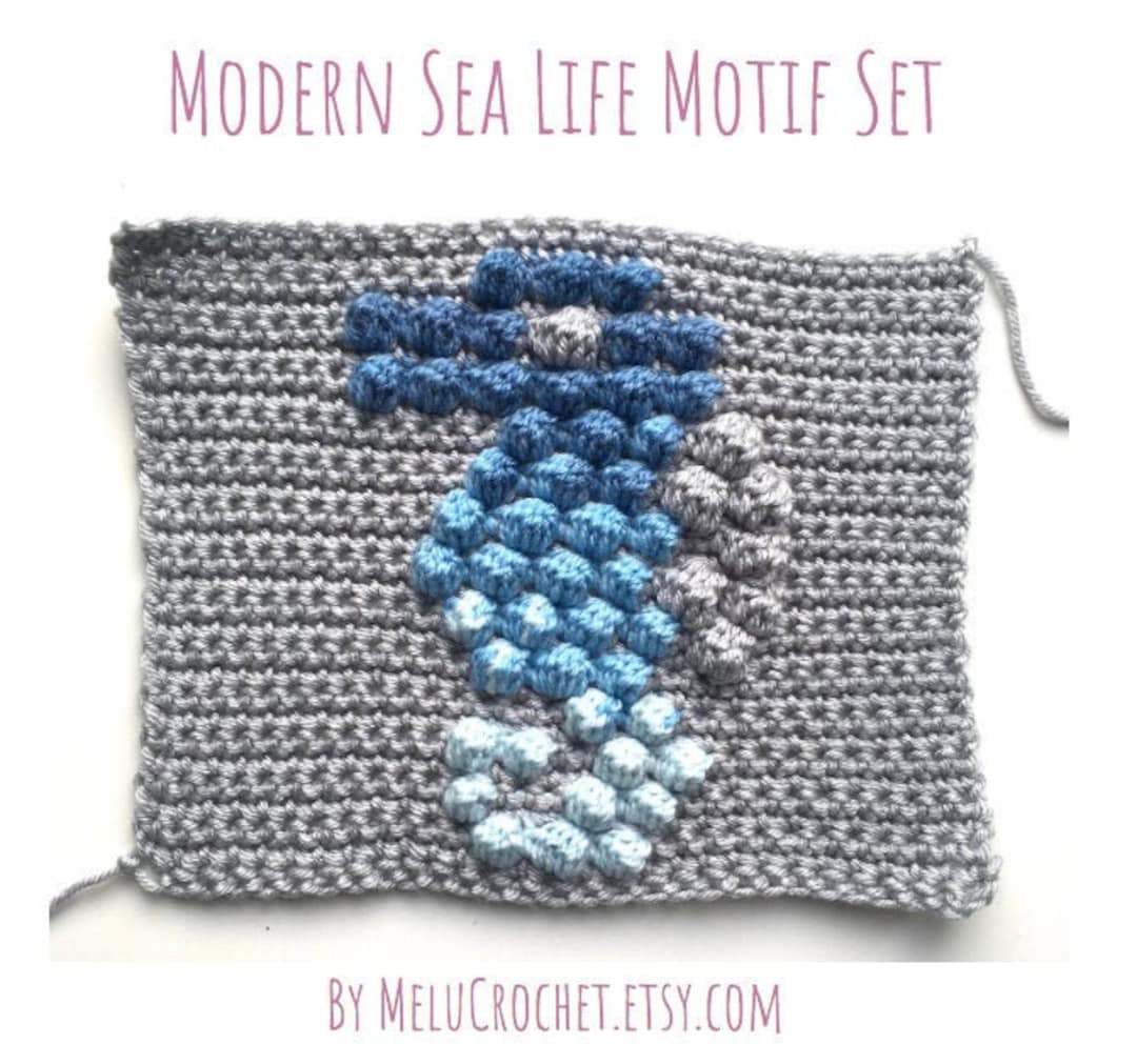 Modern Crochet Bobble Stitch Chart Squares Narwhal, Fish, Turtle ...