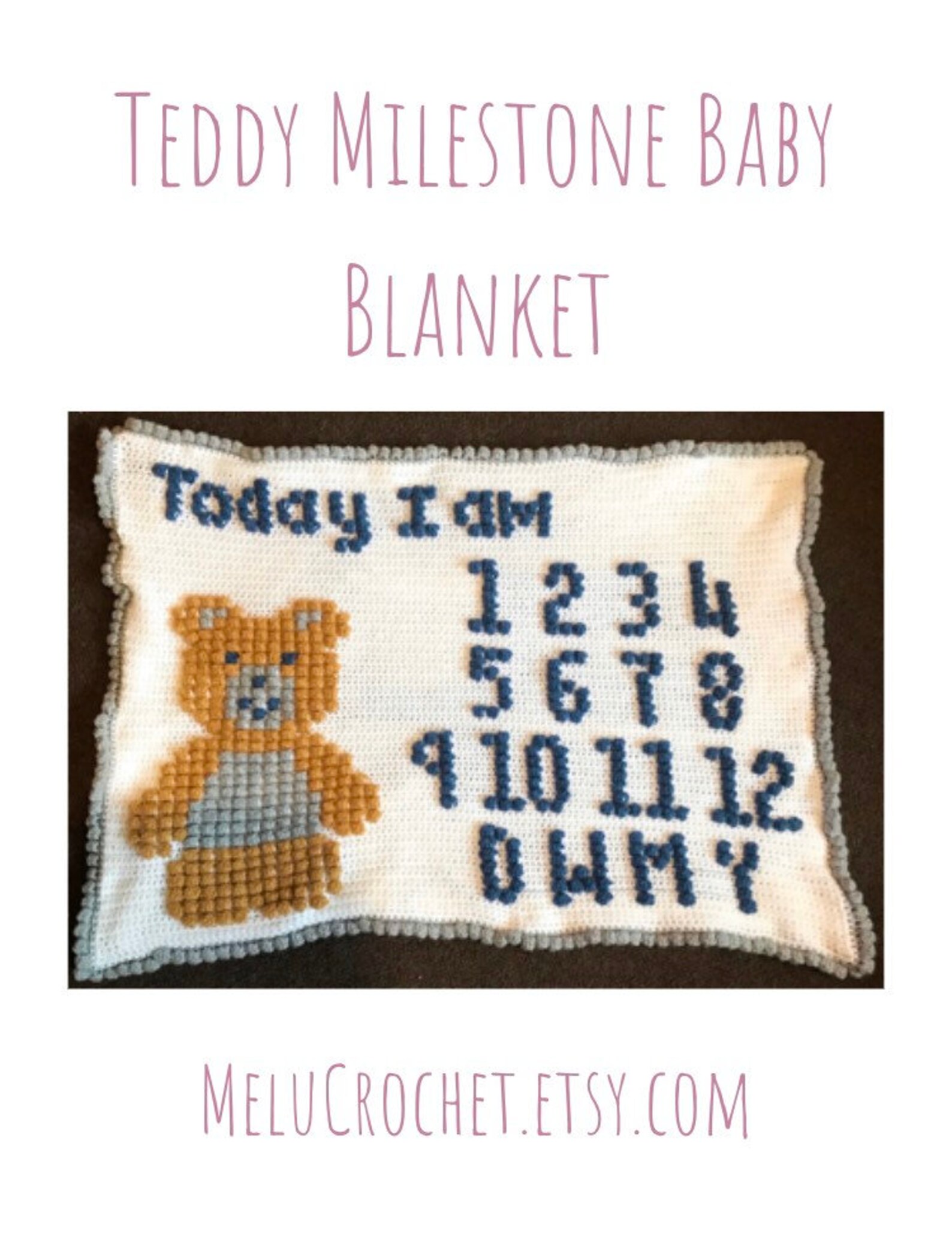 Teddy Milestone Bobble Stitch Blanket Pattern by Melu Crochet | Etsy