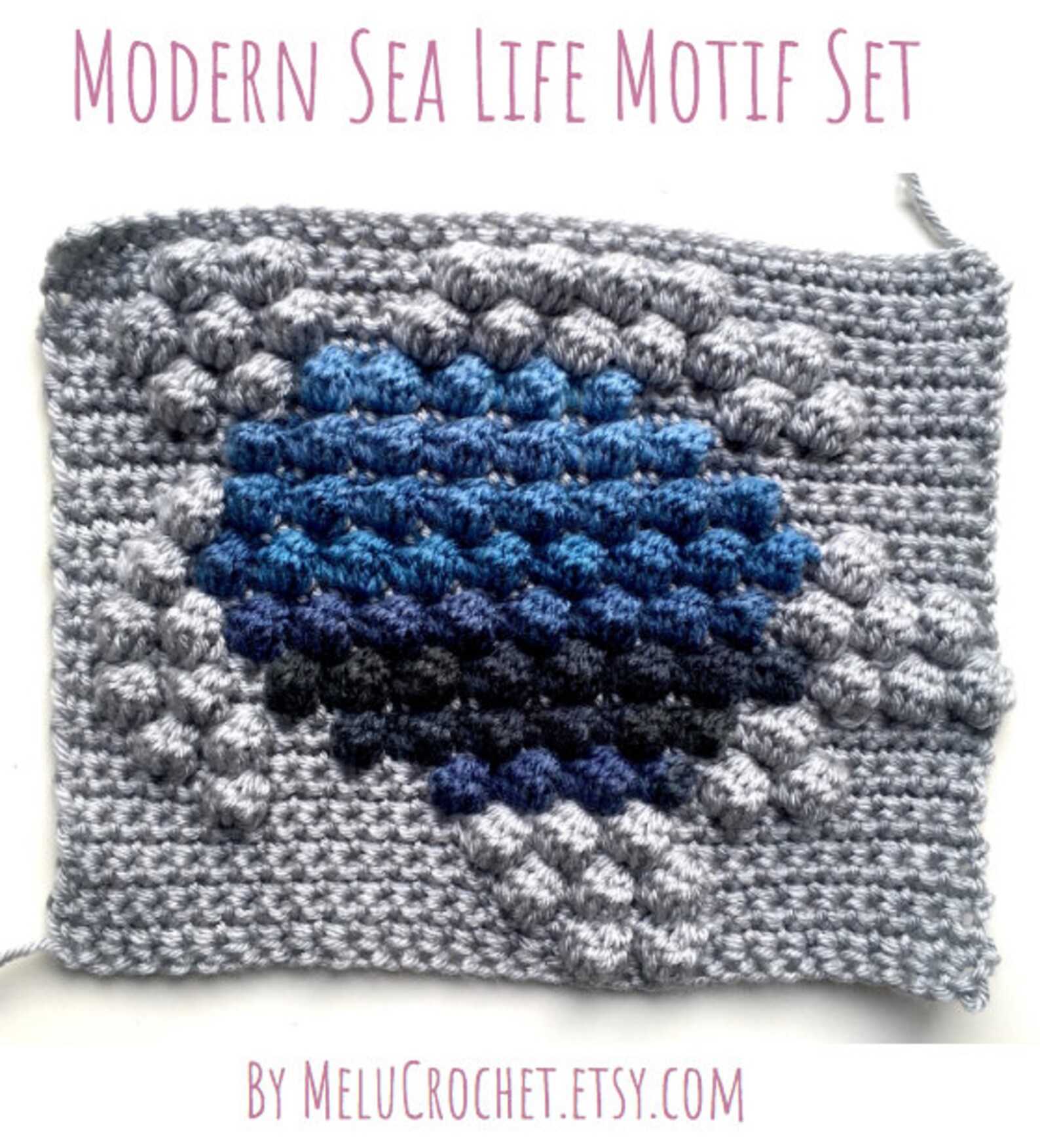 Modern Crochet Bobble Stitch Chart Squares Narwhal, Fish, Turtle ...