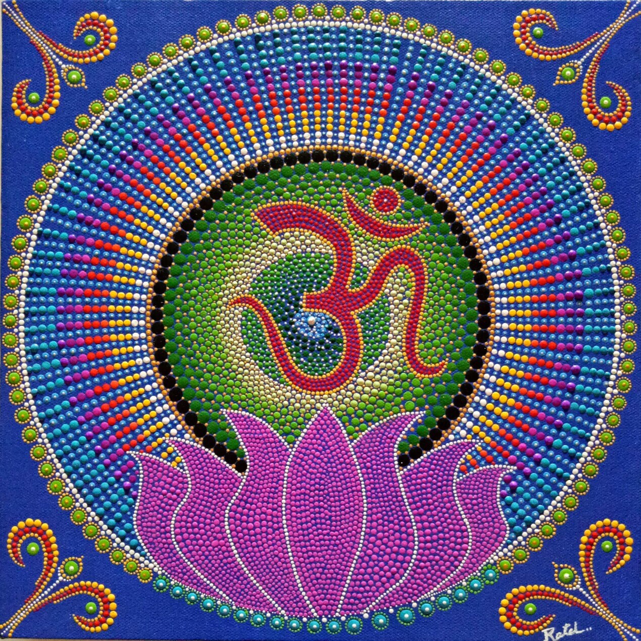 Om mandala painting pointillism dotmandala canvas meditation | Etsy