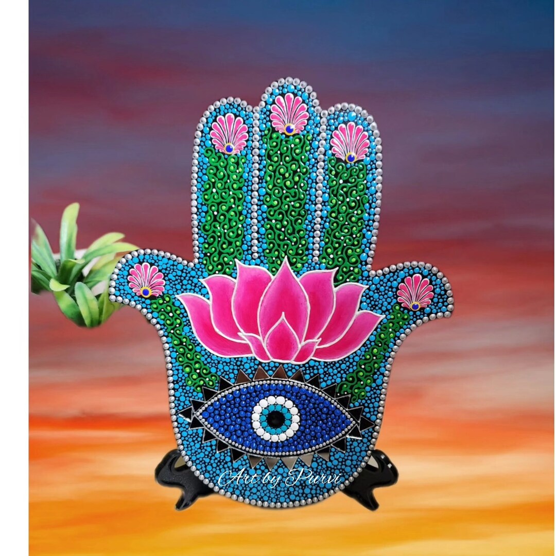 Hamsa Hand With Evil Eye Lotus Hamsahand Housewarming Gift - Etsy
