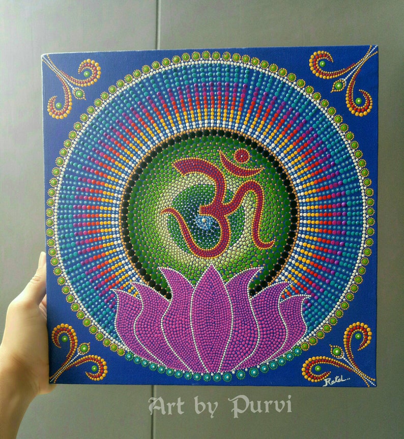 Om mandala painting pointillism dotmandala canvas meditation | Etsy
