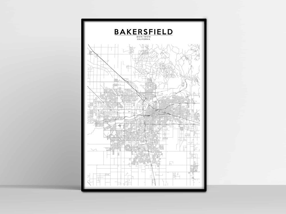 Prints Printable Map of Bakersfield California CA Instant Download ...