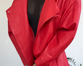 Cherry Red Leather Jacket - Etsy