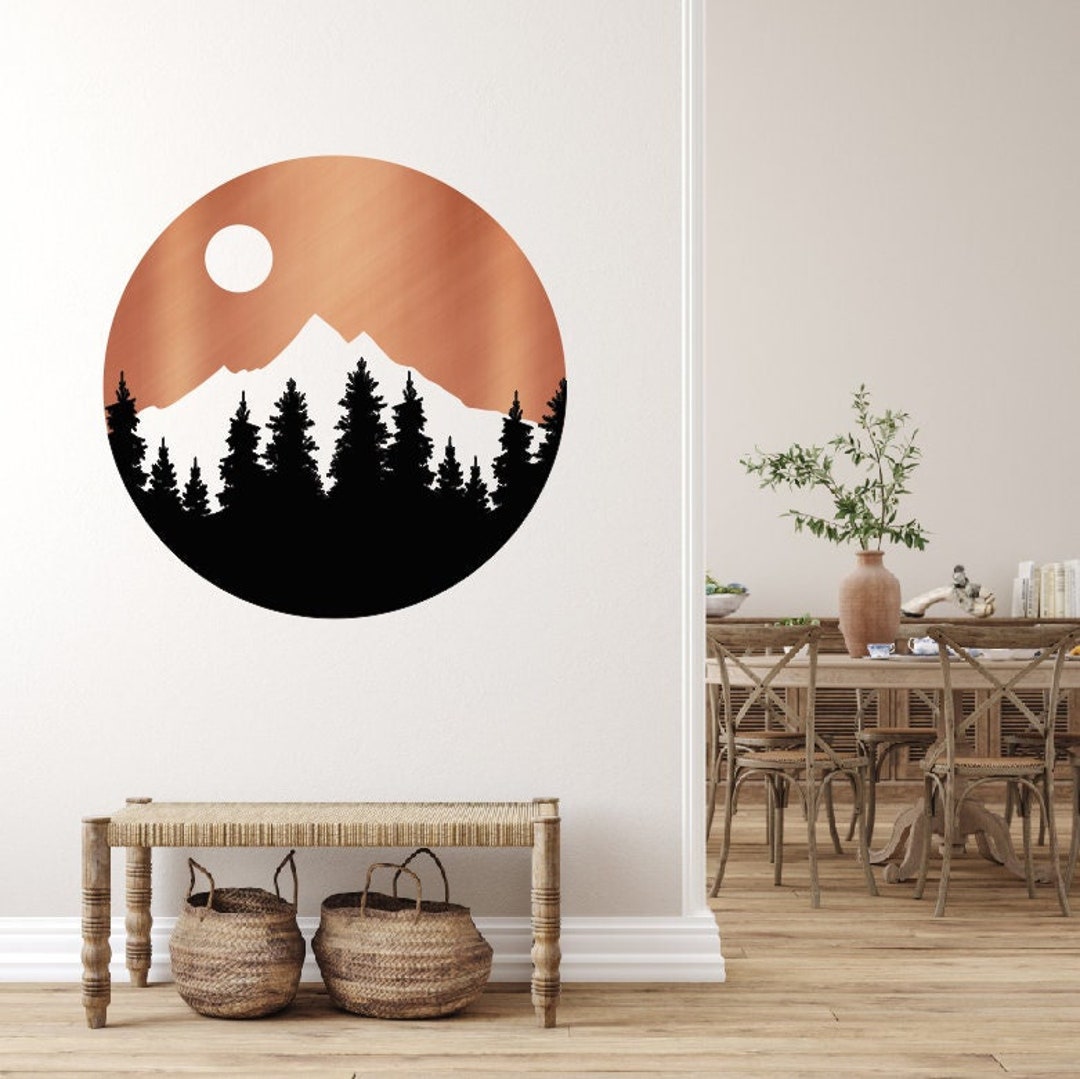 Mountain and Forest Silhouette Metal Wall Art / Mountain Metal Sign ...
