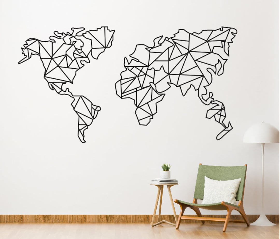 Geometric World Map Metal Art / World Compass Metal Art / Personalized ...