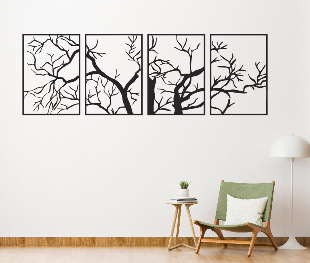 Four Piece Tree Branch Metal Sign / Branches Metal Wall Decor / Home ...
