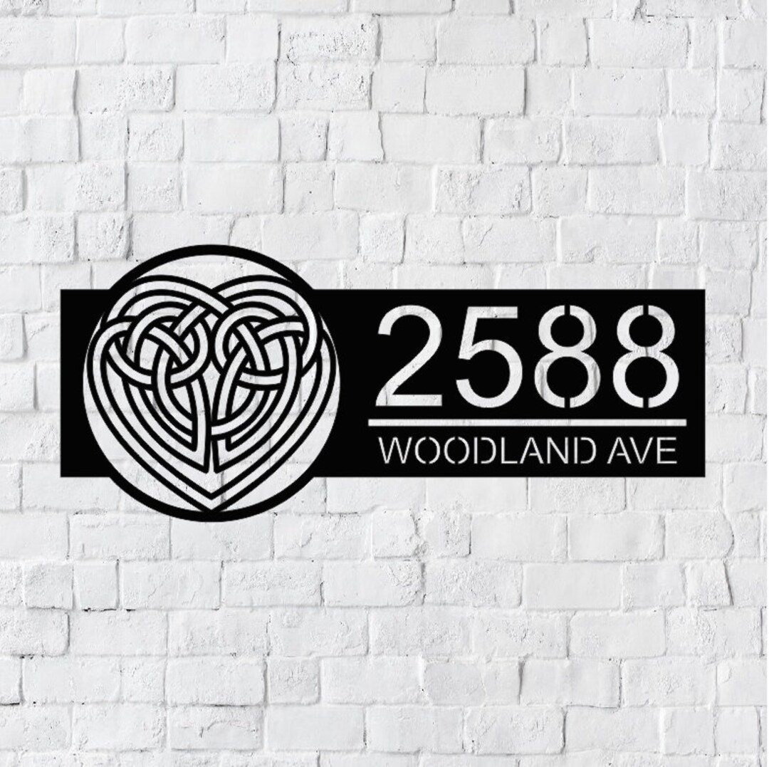 Celtic Cross Heart Metal House Number Sign | Irish Address Sign ...