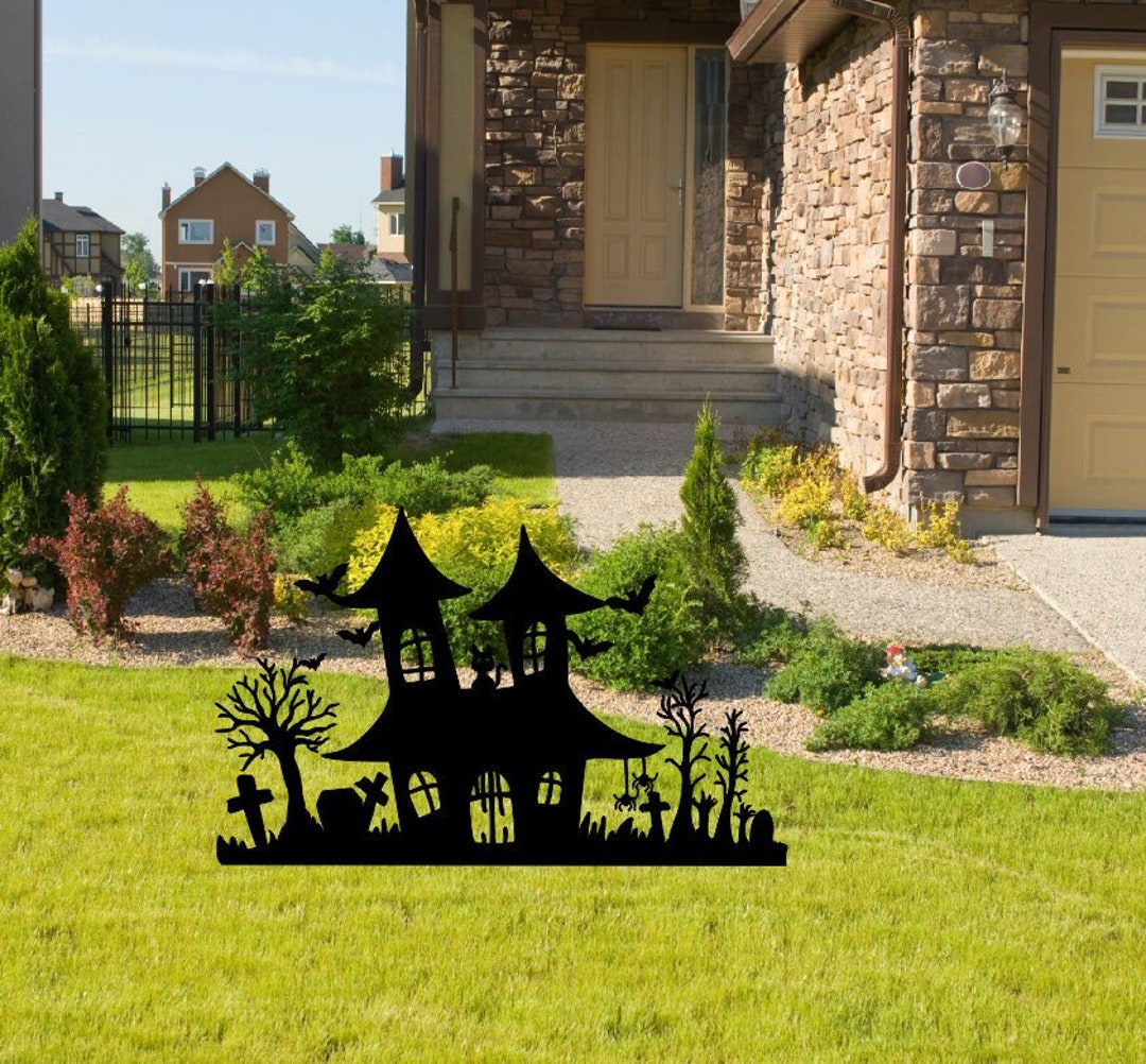 Haunted House Metal Stake Sign | Halloween Autumn Yard Sign | Outdoor ...