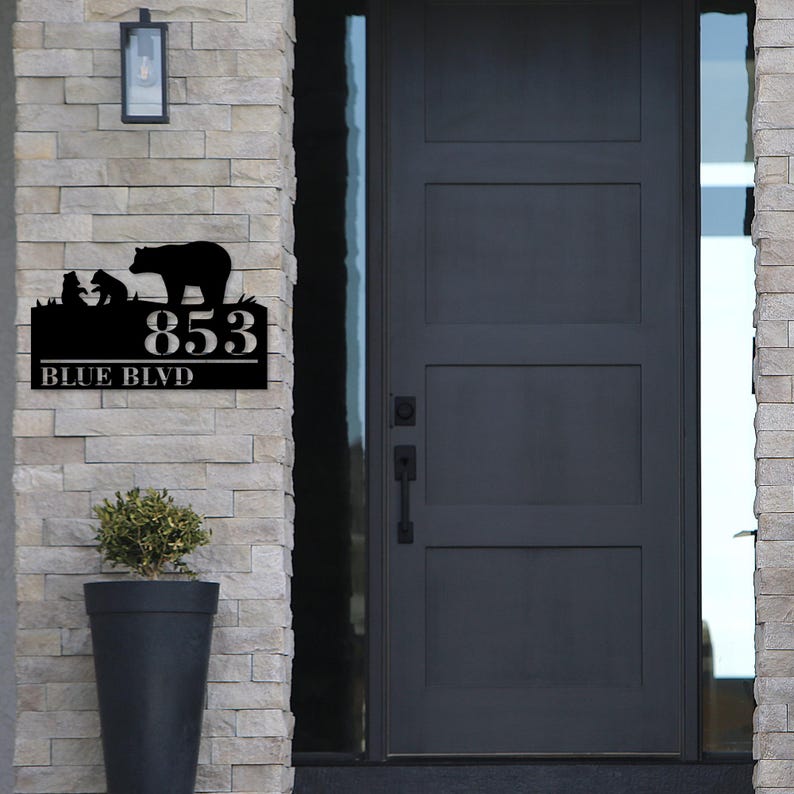 Bear and Cubs Metal House Number Sign | Bear Address Sign | Modern ...