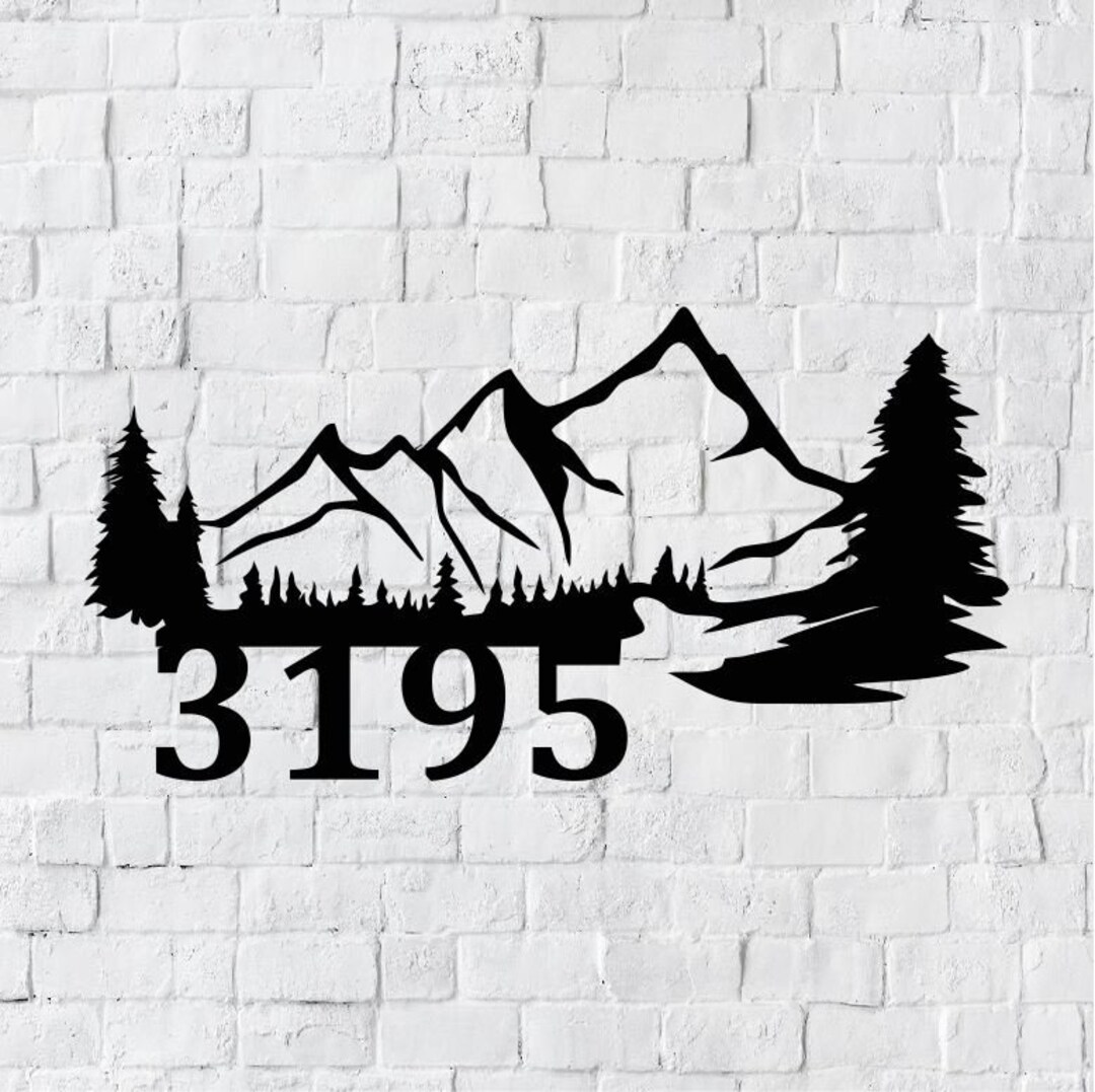 Metal Mountain House Number Sign | Mountain Address Sign | Modern ...