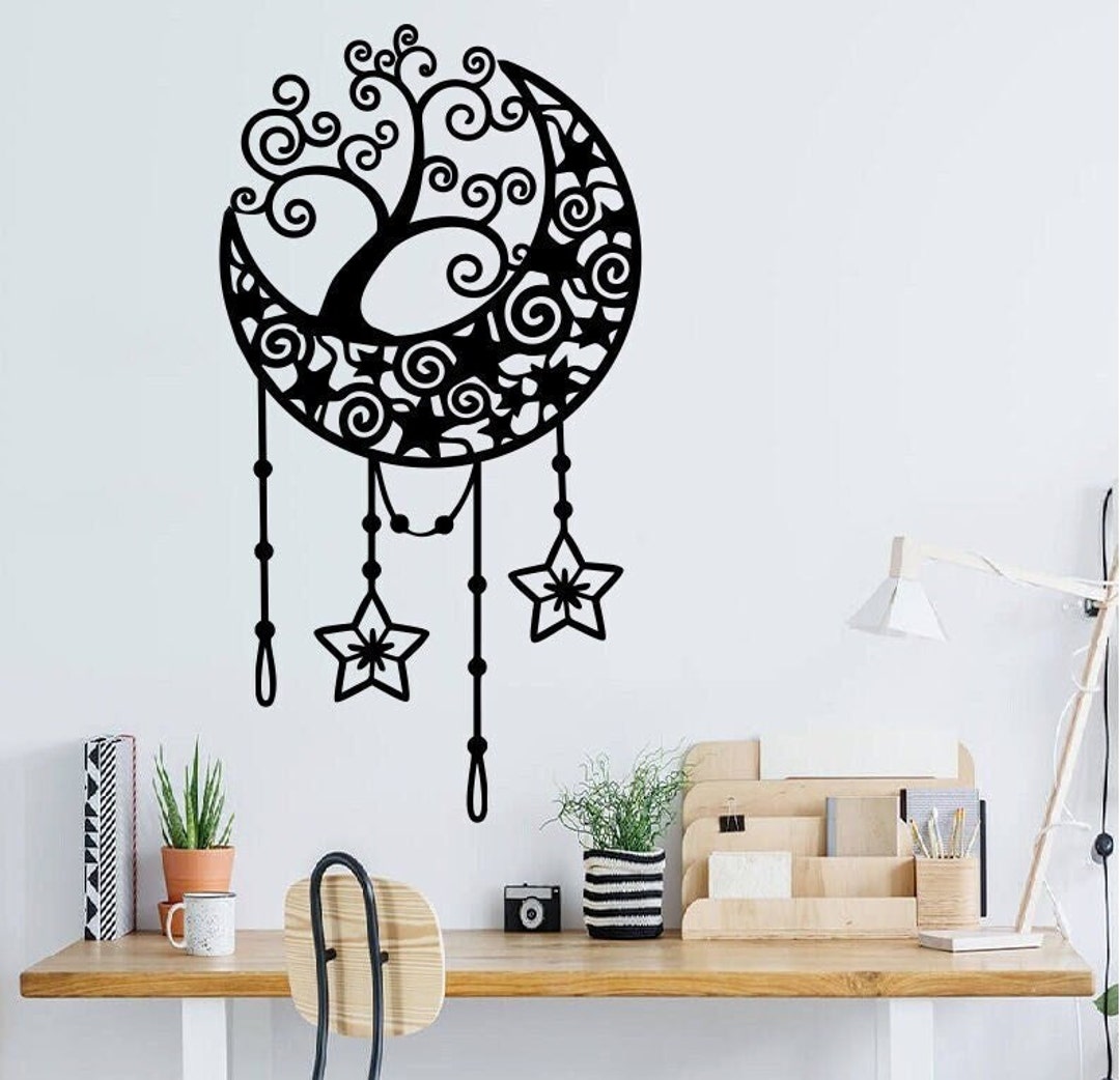 Moon Metal Art / Moon and Wolf Metal Art / Metal Wall Art / Half Moon ...