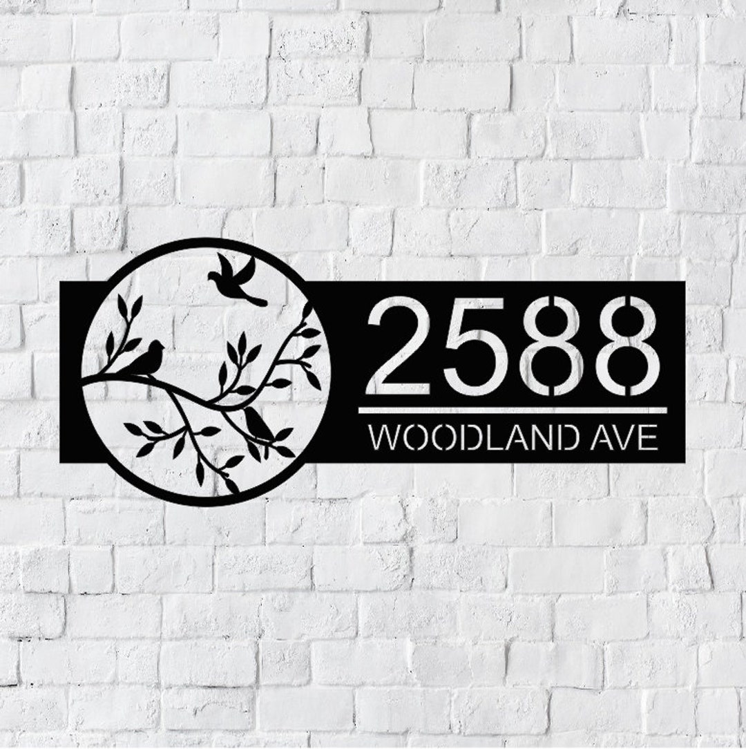 Birds on Branch Metal House Number Sign | Bird on Branches Address Sign ...