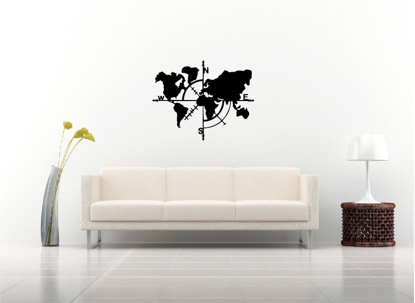 Metal World Map Compass / Map of Life Metal Sign / Metal World Wall Art ...