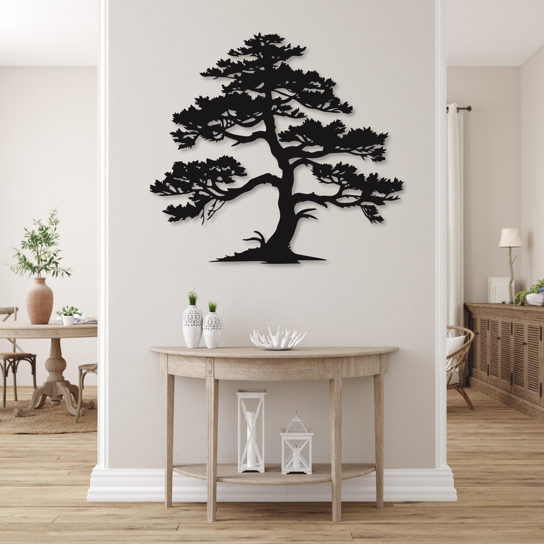 Wispy Bonsai Tree Metal Wall Art | Cedar Tree Metal Sign | Tree Home ...
