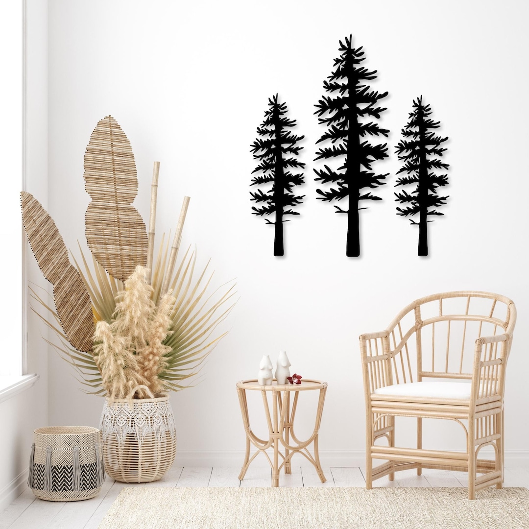 Pine Tree Decor Wispy Pine Tree Metal Wall Art | Cedar Tree Metal Sign ...