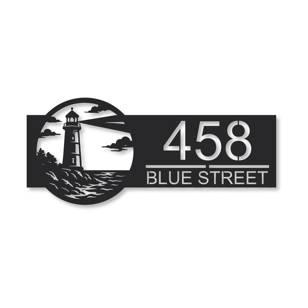 Custom Lighthouse Metal Address Sign – Coastal House Numbers Plaque ...