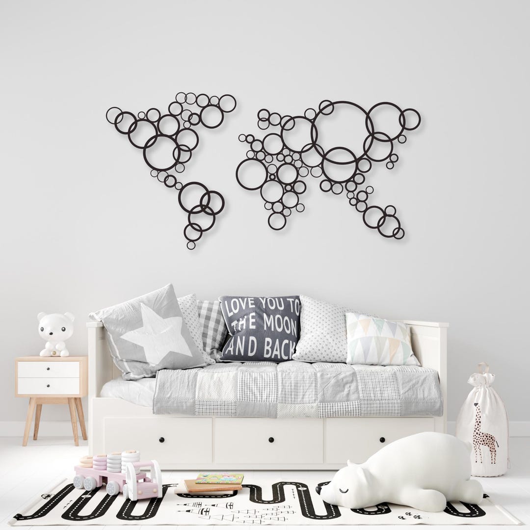 World Map Metal Art / Bubble World Map Metal Art Hanging / Contemporary ...
