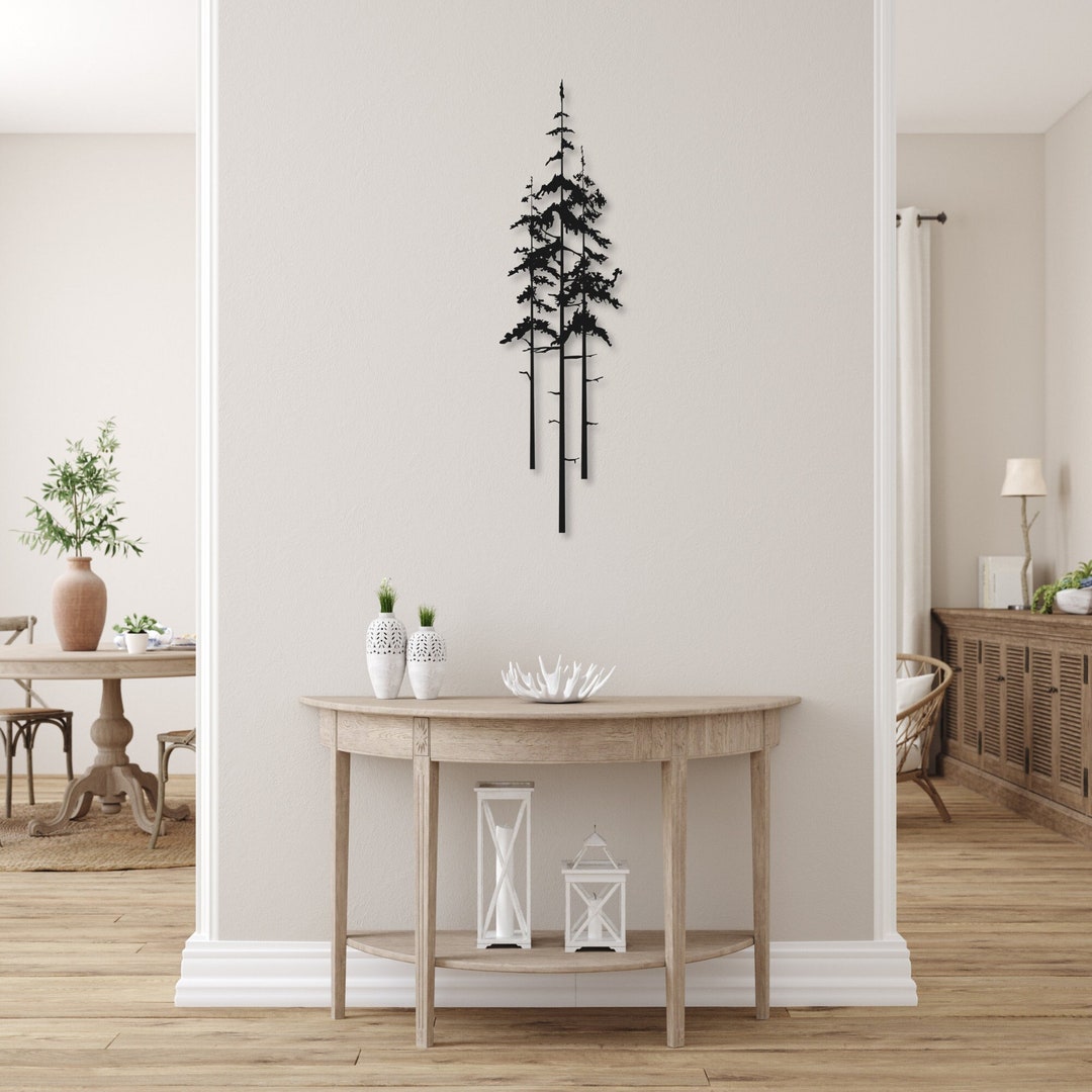 Wispy Pine Tree Metal Wall Art | Cedar Tree Metal Sign | Three Trees ...