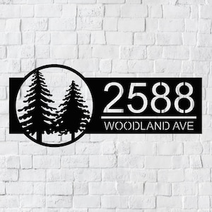 Pine Trees Metal House Number Sign | Nature Evergreen Address Sign ...