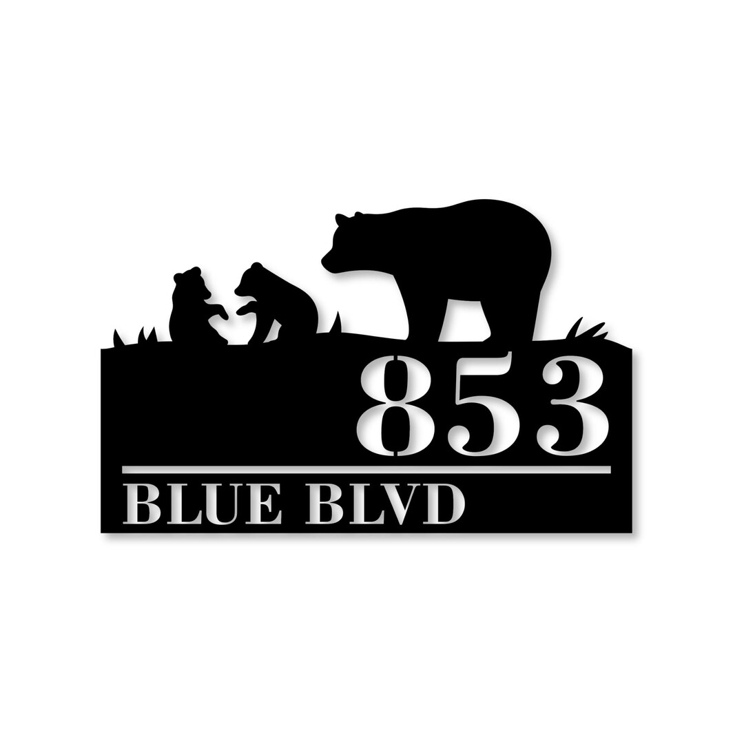 Bear and Cubs Metal House Number Sign | Bear Address Sign | Modern ...