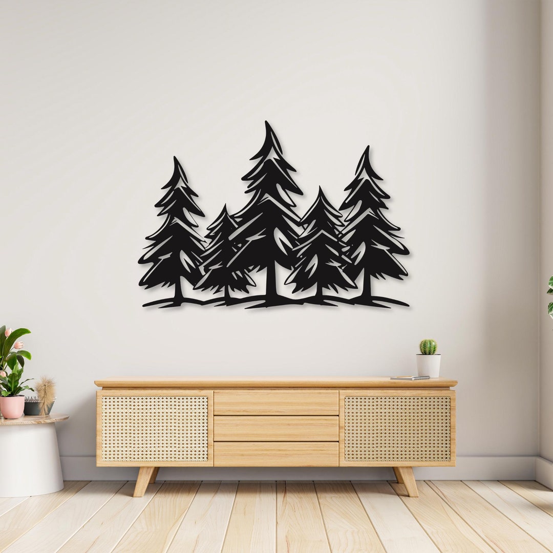 Wispy Pine Tree Metal Wall Art | Cedar Tree Metal Sign | Five Trees ...