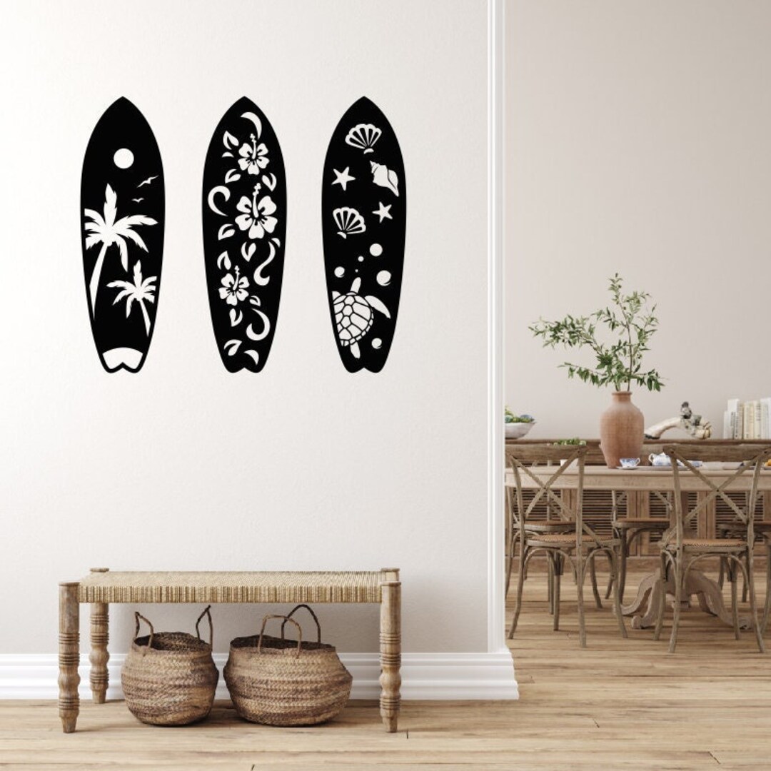 Three Piece Metal Wall Art Surfboards / Floral Surfboard Metal Wall Art ...