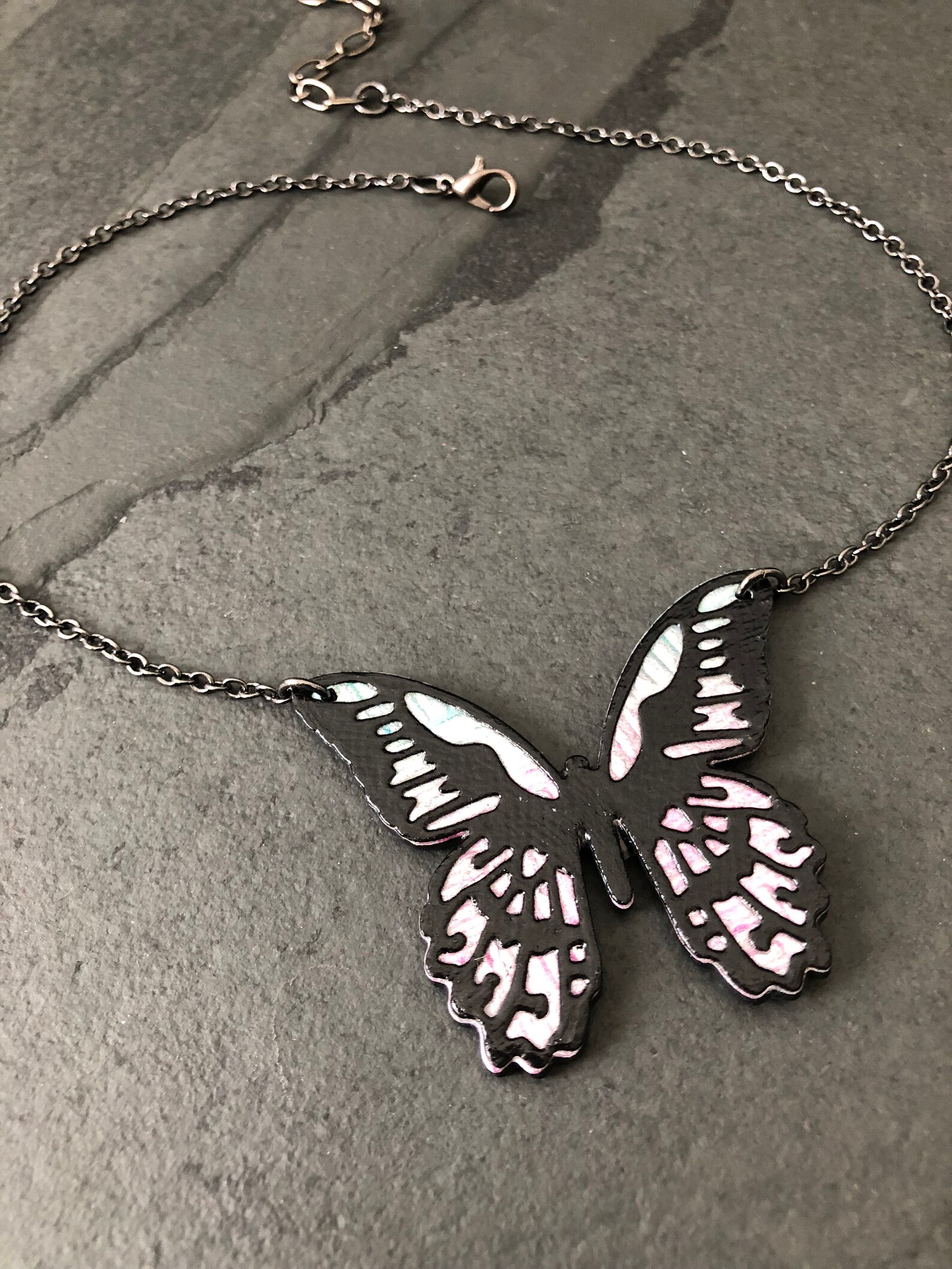 Pink Butterfly Choker Necklace / Butterfly Necklace Butterfly Jewelry ...