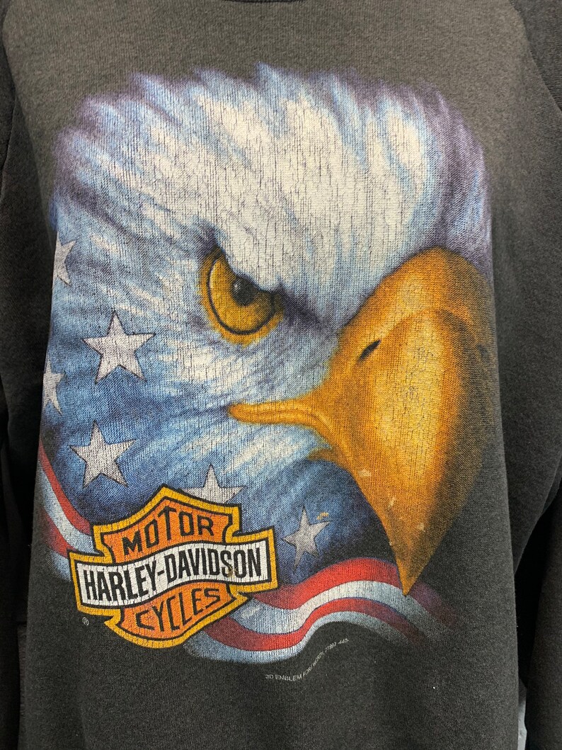 Vintage 1990s Harley Davidson 3D Emblem Eagle Raglan Sweatshirt Emblem ...