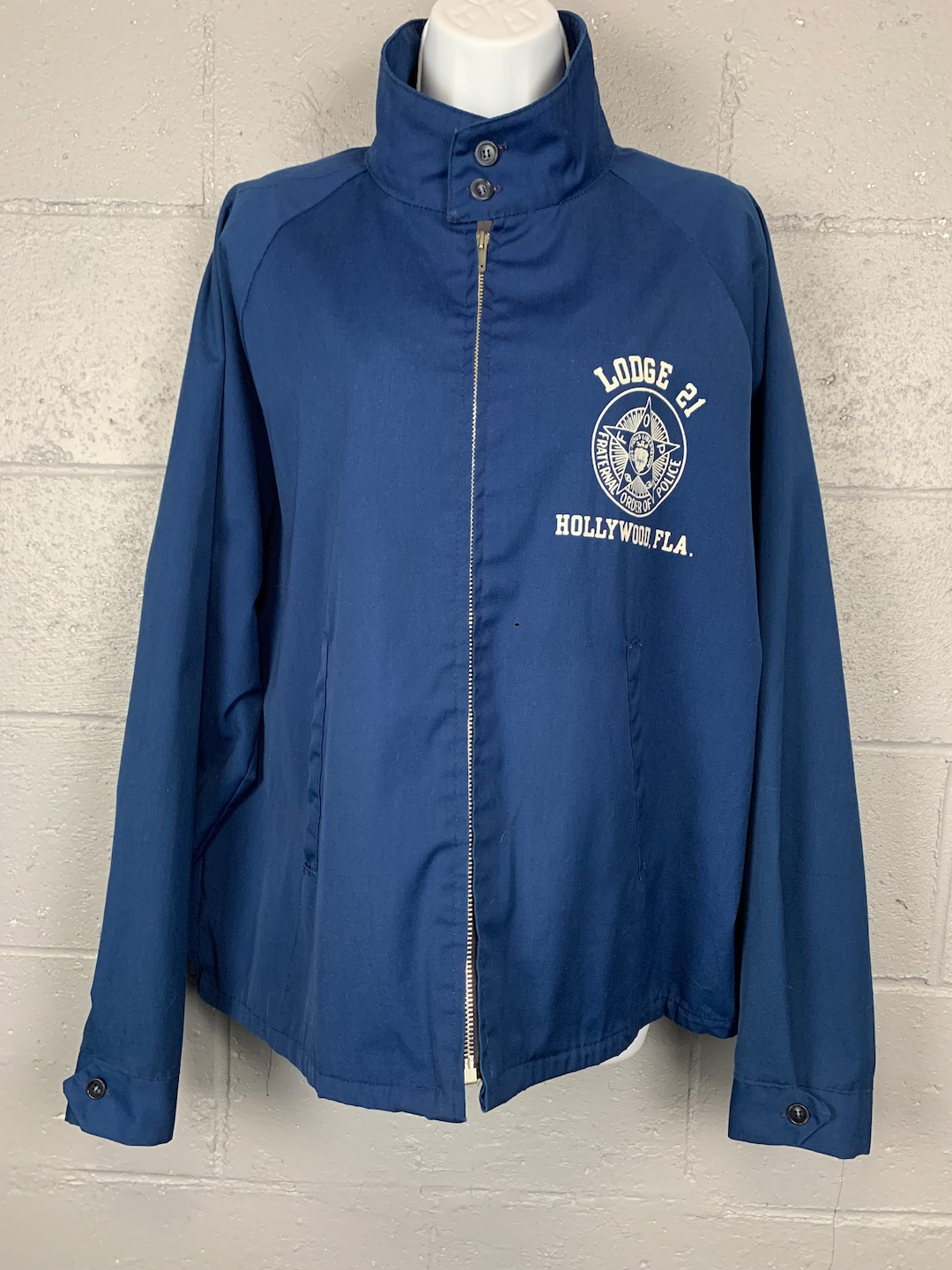 Vintage 1970s Windbreaker Fraternal Order of Police Hollywood FL Navy ...