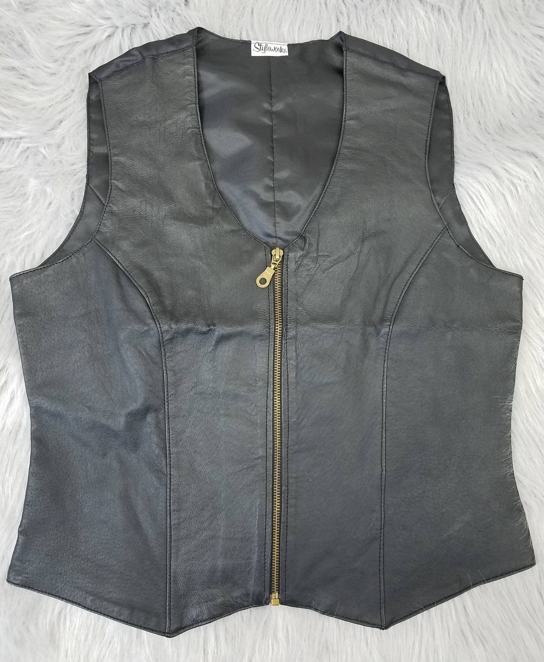 Vintage 1960s Styleworks Leather Vest With Brass Zipper Medium B13 - Etsy
