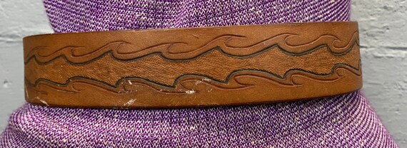 Vintage 1970s Hand Tooled Leather Belt with Eagle Bel… - Gem
