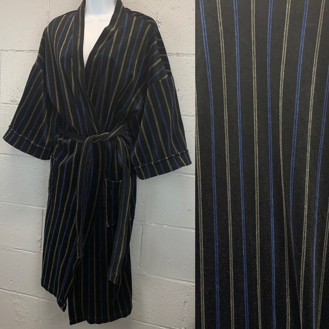 Vintage 1970s John Weitz One Size Robe Striped Slub Knit Faux Velvet ...
