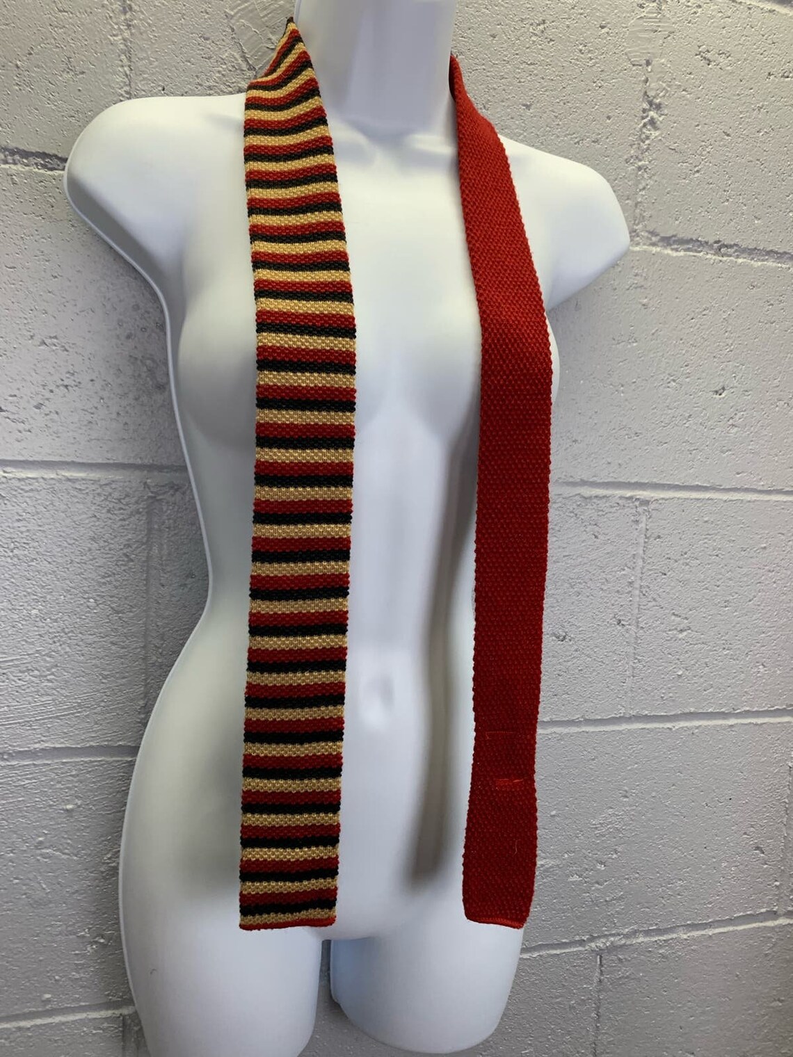 Vintage 1950s Skinny Square Color Blocked Knit Necktie Red Black Hepcat ...