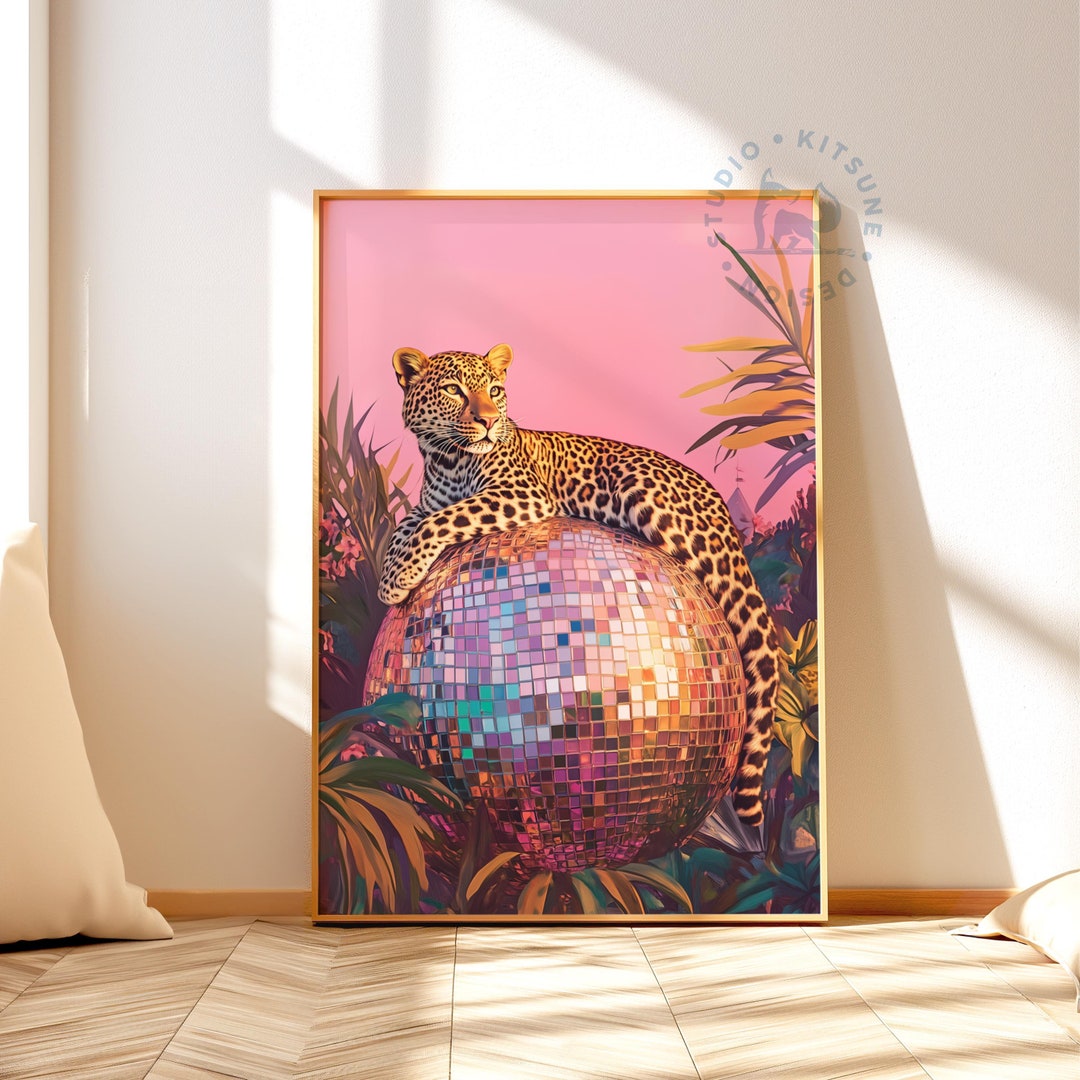 Leopard Disco Ball Poster, Leopard Wall Art, Maximalist Wall Decor ...