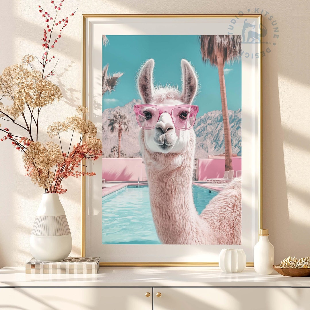 Vintage Llama Wall Art, Retro Print, California Wall Art, Retro Animal ...