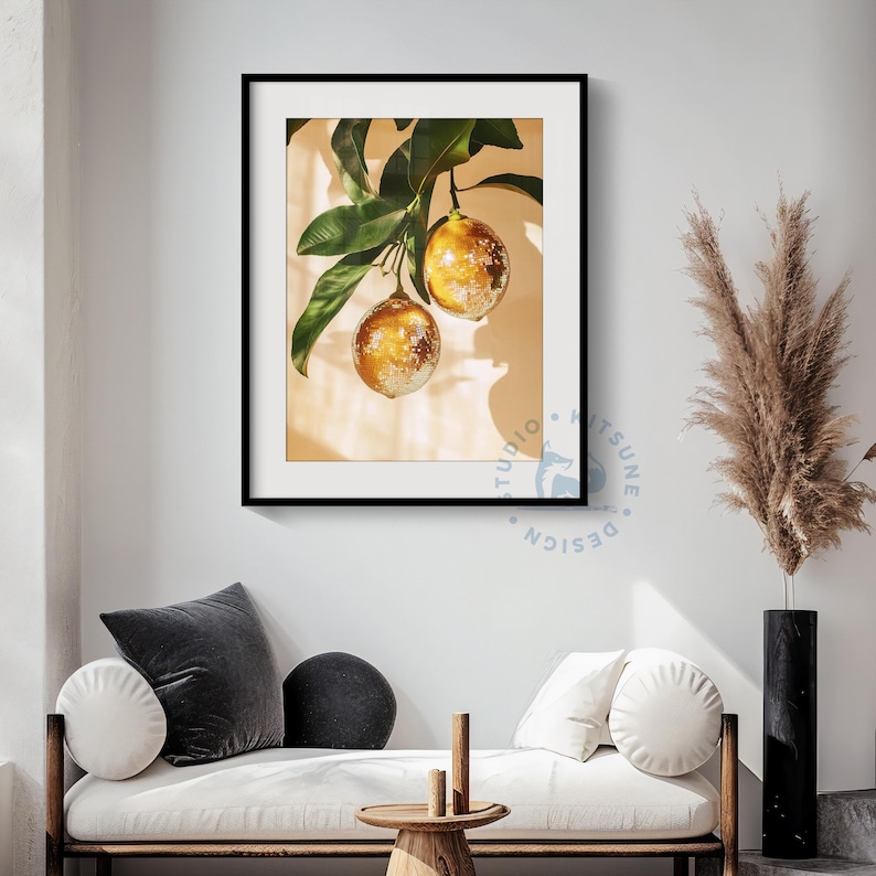 Retro Lemons Disco Ball Print, Kitchen Print, Bar Poster, Funky Food ...
