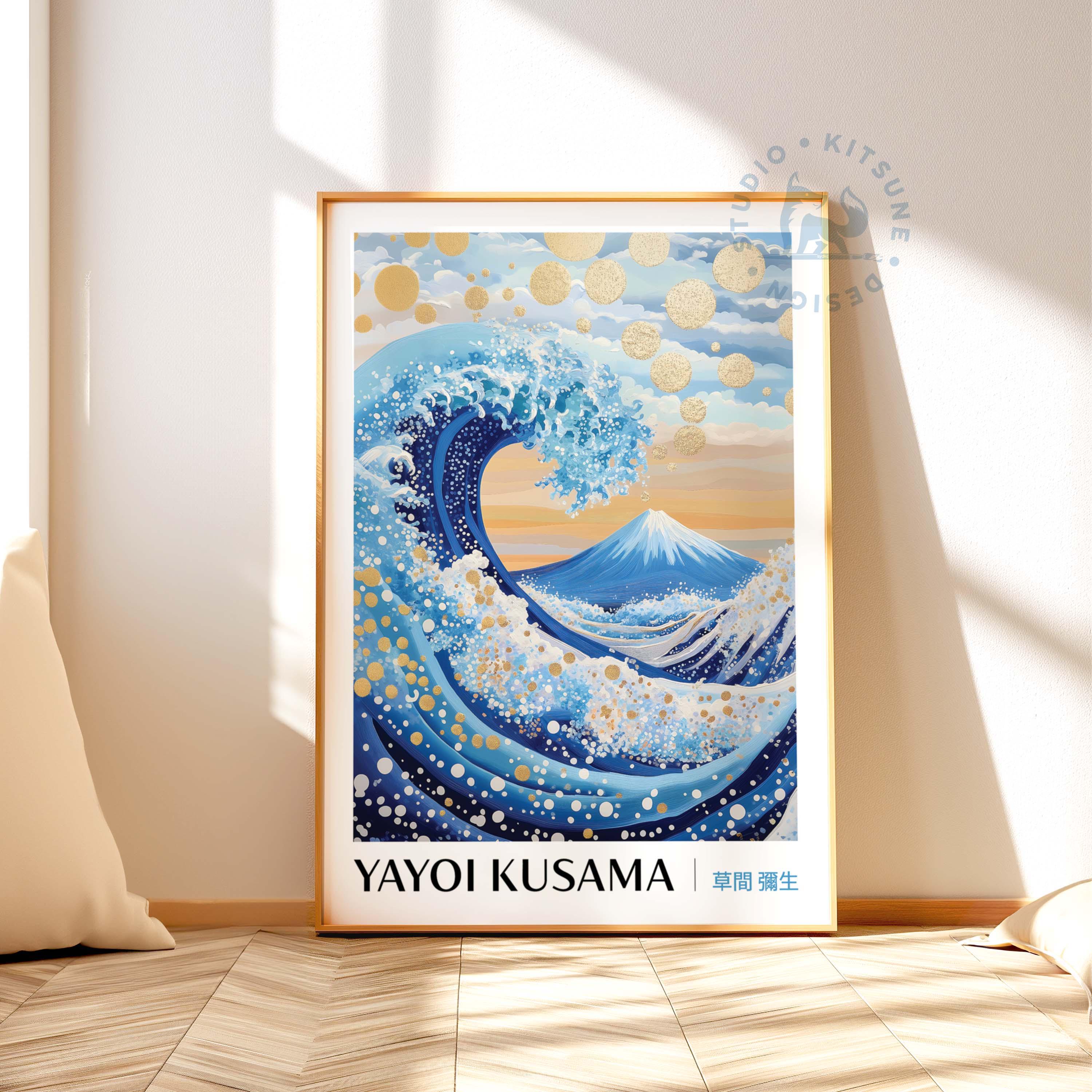 Yayoi Kusama Inspired Great Wave and Mount Fuji Wall Art, Japanese ...