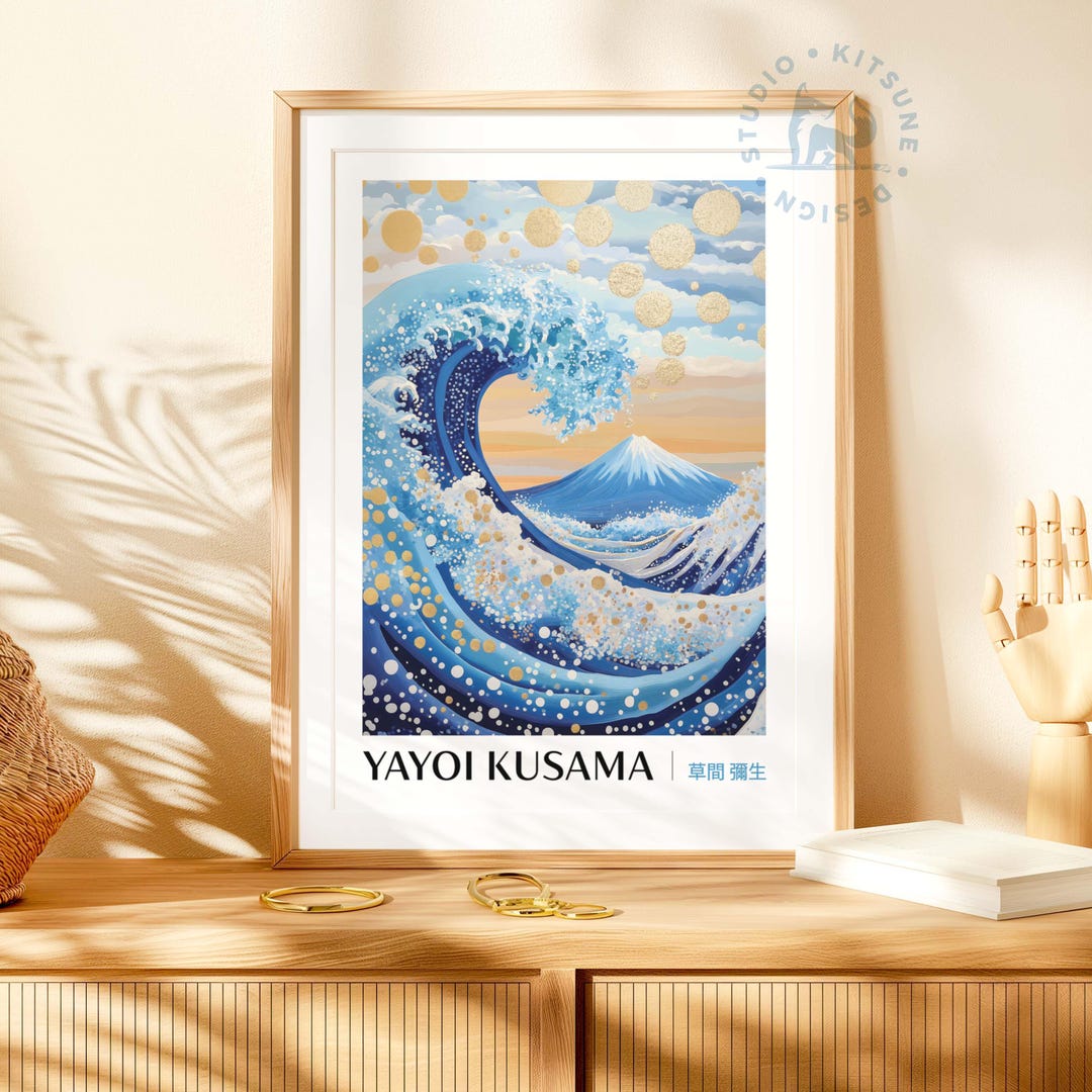 Yayoi Kusama Great Wave Wall Art, Fuji Mountain Blue Ocean, Yayoi ...