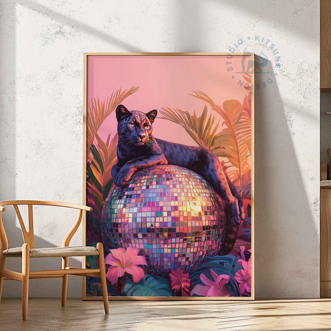 Panther Disco Ball Poster, Panther Wall Art, Maximalist Wall Decor ...
